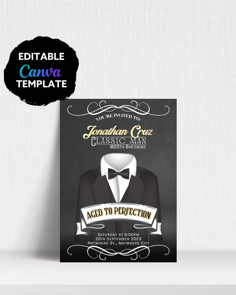 Classic Man Party Invite | Digital Download – A Little Whimsy
